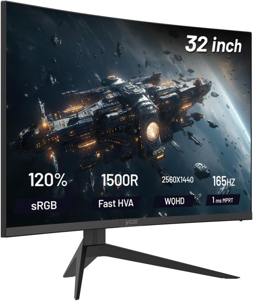 Amazon.com: ZZA 32-Inch QHD Curved Gaming Monitor, 2K 165Hz/180Hz, 1ms Response Time, FreeSync ...