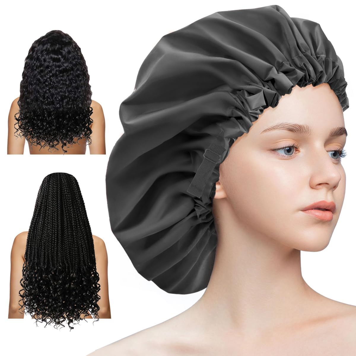 Amazon.com : Aquior Shower Cap for Women, Extra Adjustable Shower Caps ...