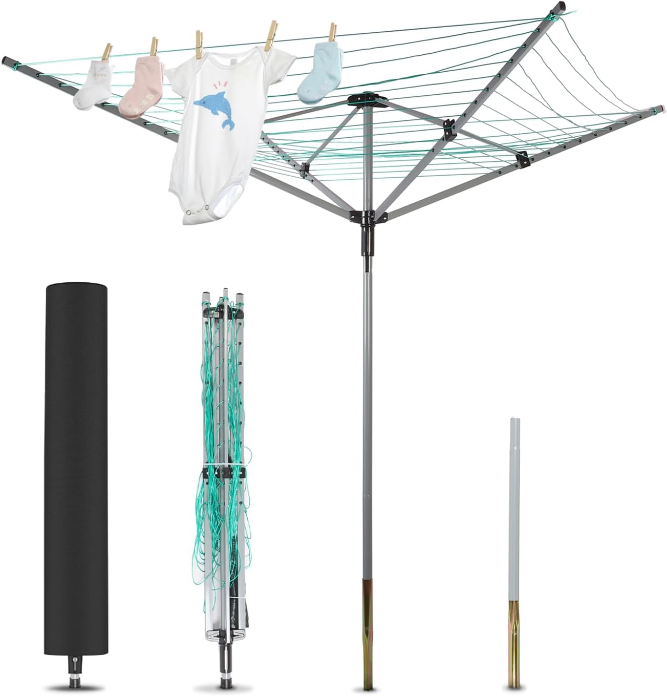 Amazon.com: tonchean Rotary Umbrella Drying Rack Outdoors, 4-arm ...