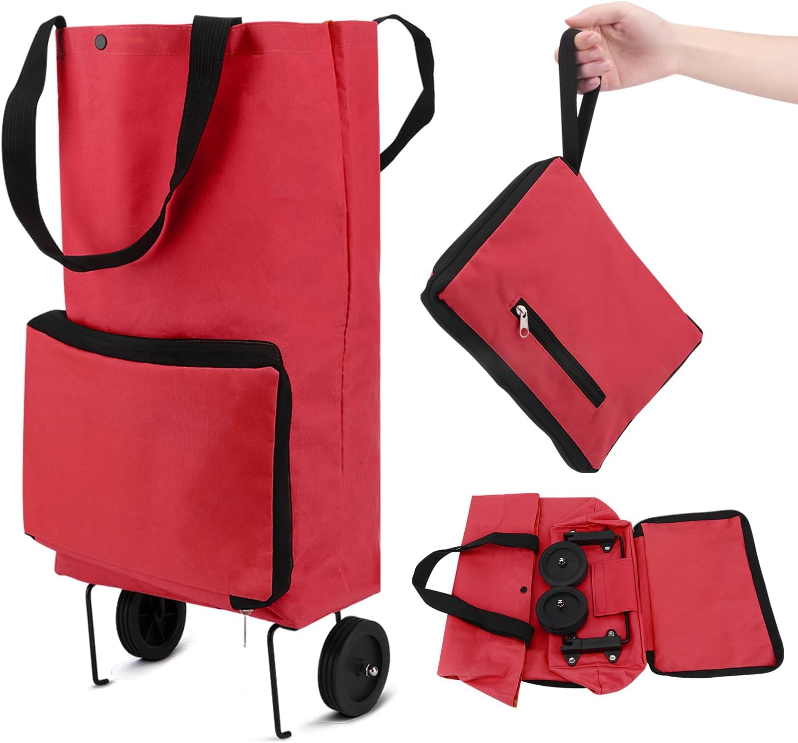 Collapsible Trolley, Folding Bag with Rubber Wheels - Foldable Shopping ...