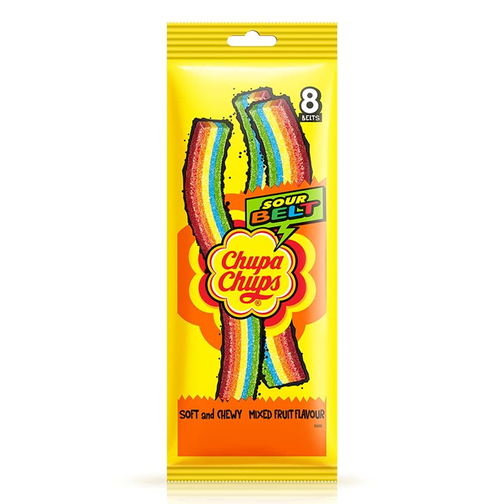 Chupa Chups Sour Belt, Mixed Fruit Flavour, Soft & Chewy Toffee, 8 Pc, 57.6 g : Amazon.in ...