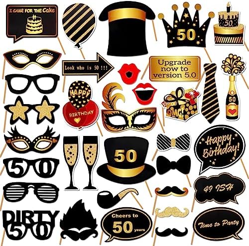 Amazon.com: 35PCS 50th Birthday Photo Booth Props Party Decoration ...