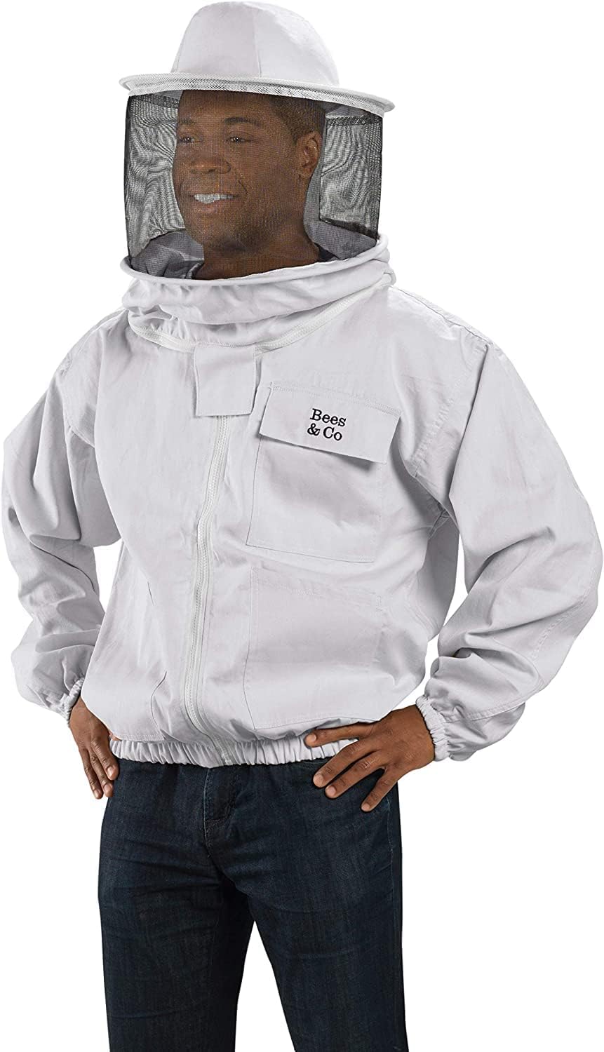 Bees & Co Unisex Natural Cotton Beekeeper Jacket With Round VeilNatural ...