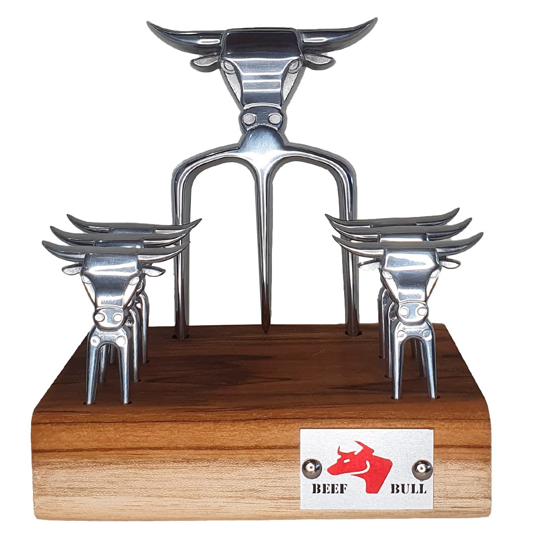 Amazon.com : BEEF BULL Polished Trident Fork + 6 Mini Forks & Wooden ...