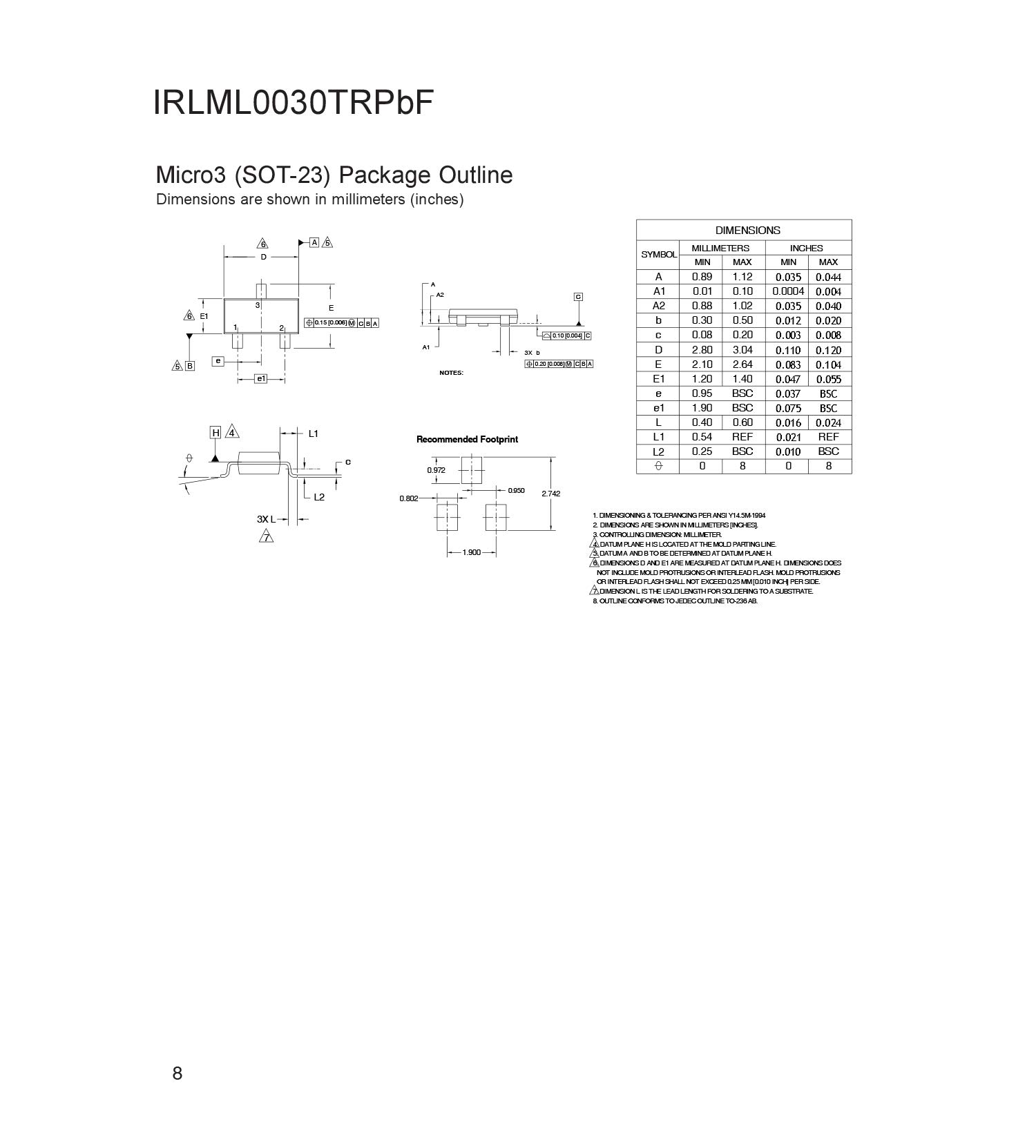 Snapklik.com : Chanzon IRLML0030TRPBF SOT-23 NMOS MOS N-Channel Power ...