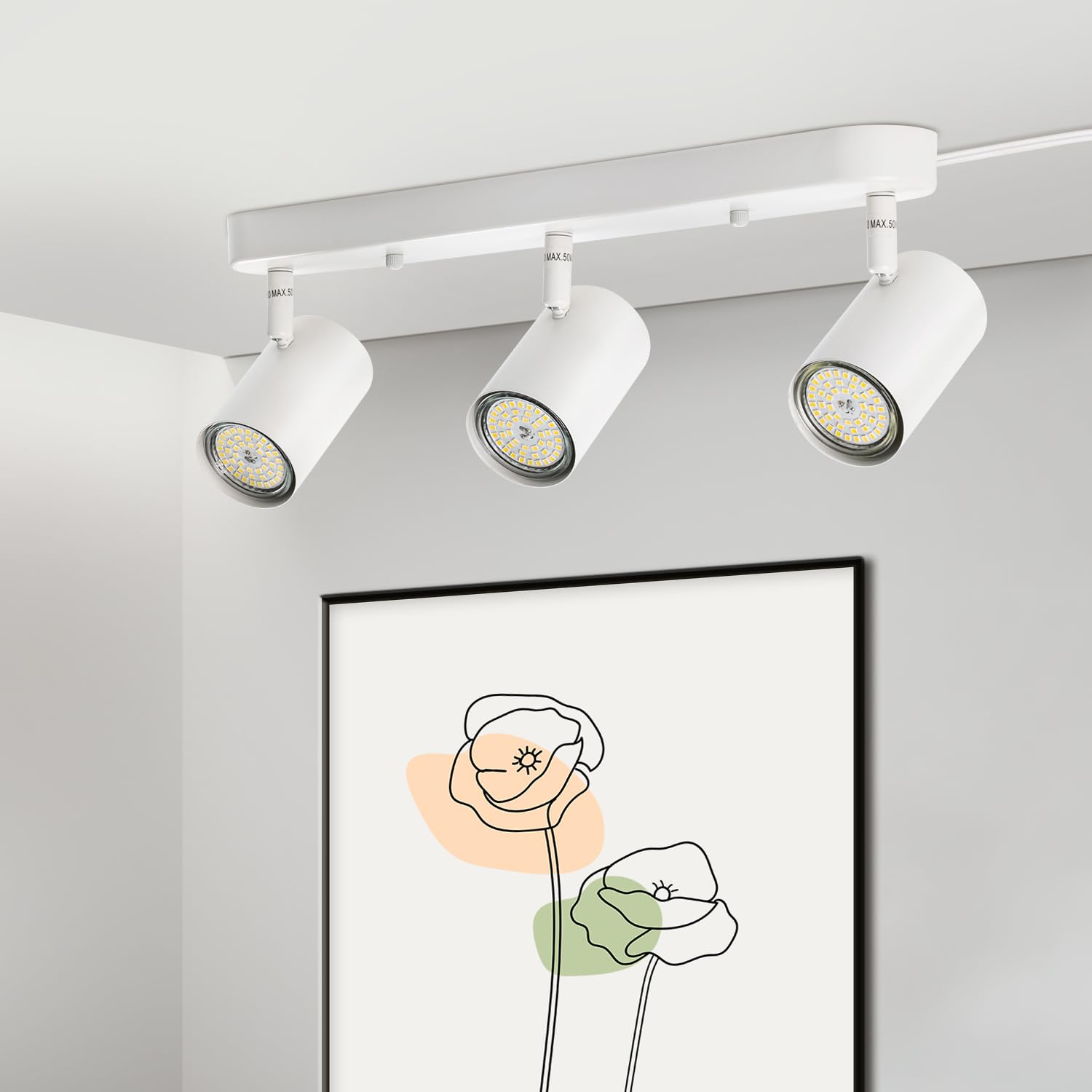 Fondiiz Plug in Track Lighting, Rotatable Heads 3 Ways Track Lighting ...
