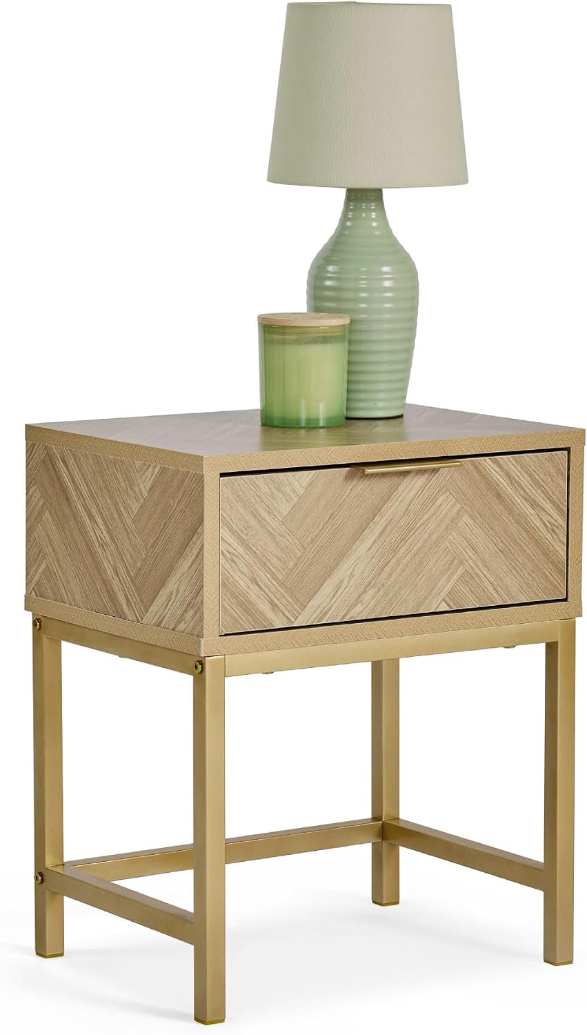 VonHaus Bedside Table for Bedroom - Herringbone 1 Drawer Bedside ...