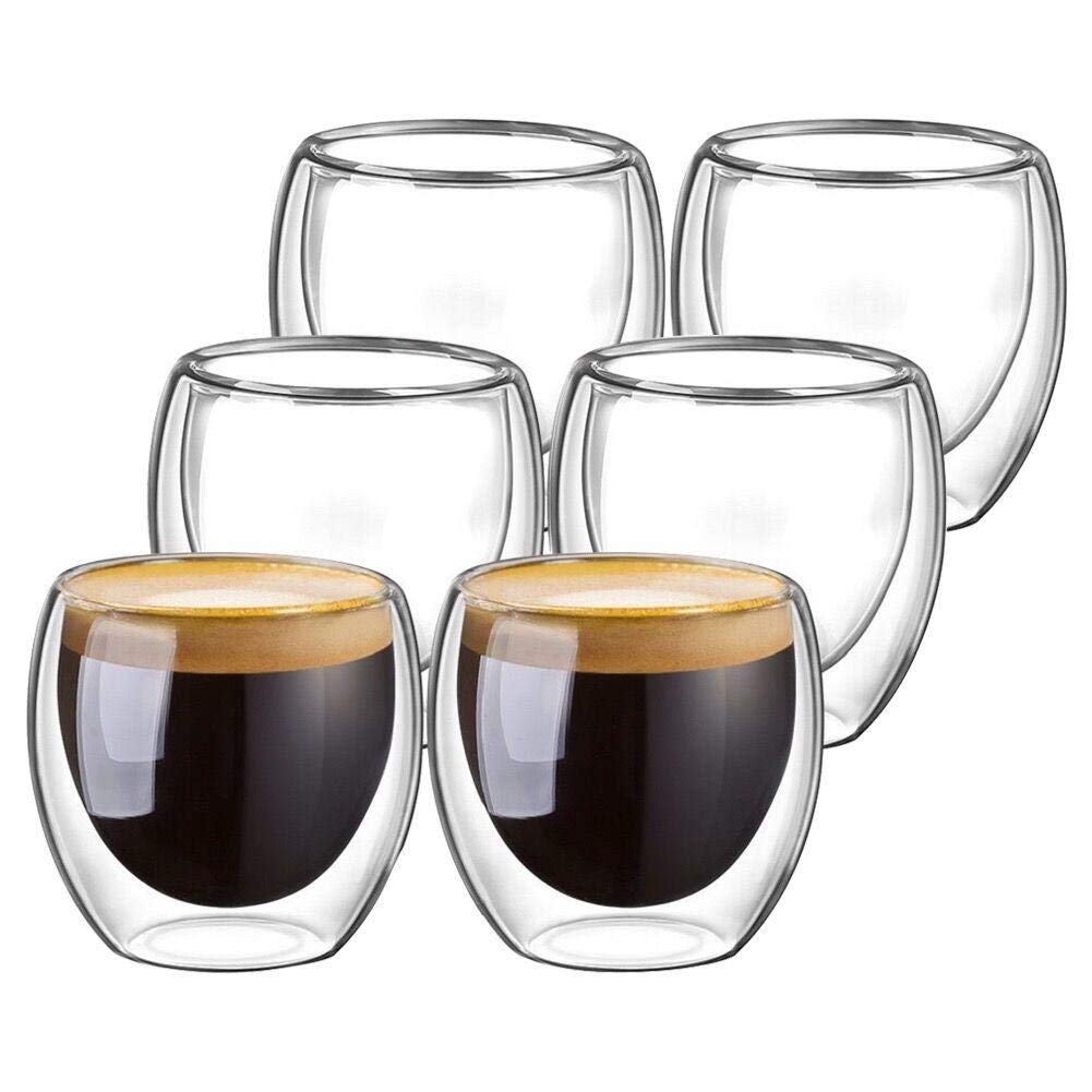 Set 6 pahare cu perete dublu, Walalla, Sticla, 80 ml, Transparent - eMAG.ro