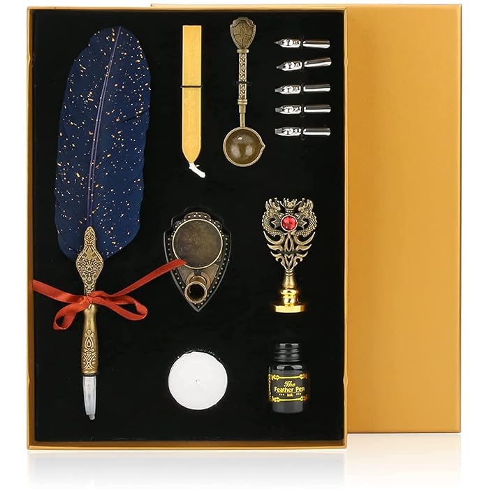 Buy Quill Pen Set, Quill Pen and Ink Set, Feather Calligraphy Set for ...