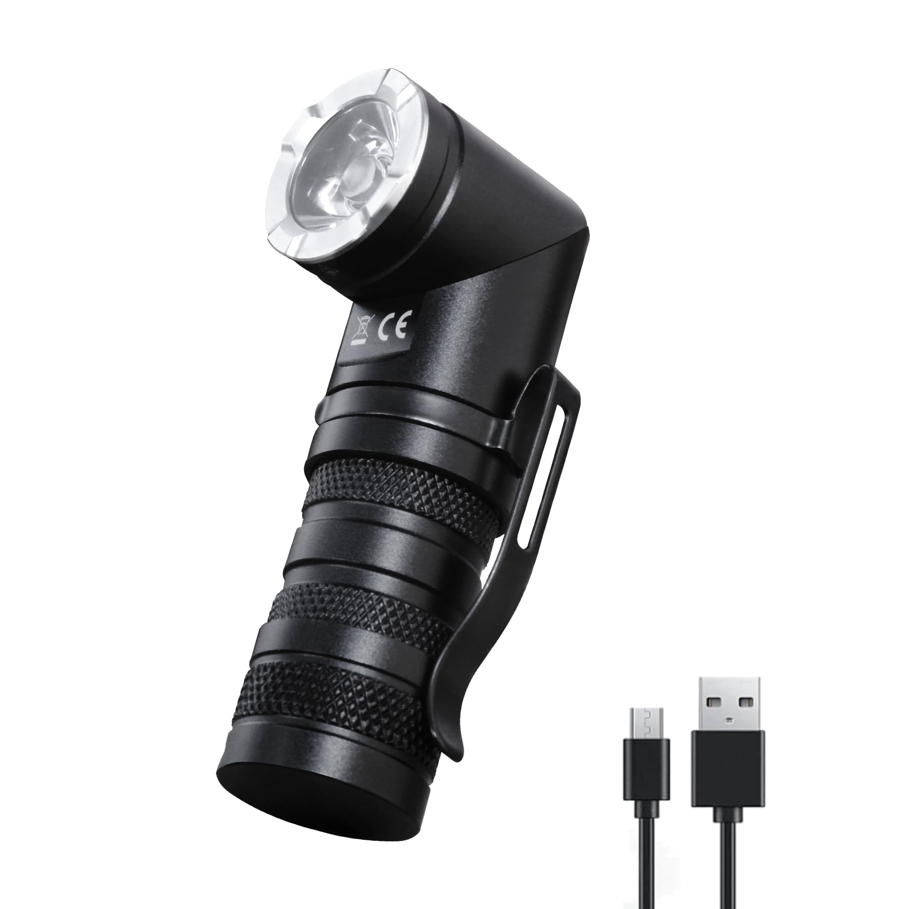 HAUTMEC 1400 Lumen Rechargeable Torch LED EDC Flashlight with 90 Degree ...