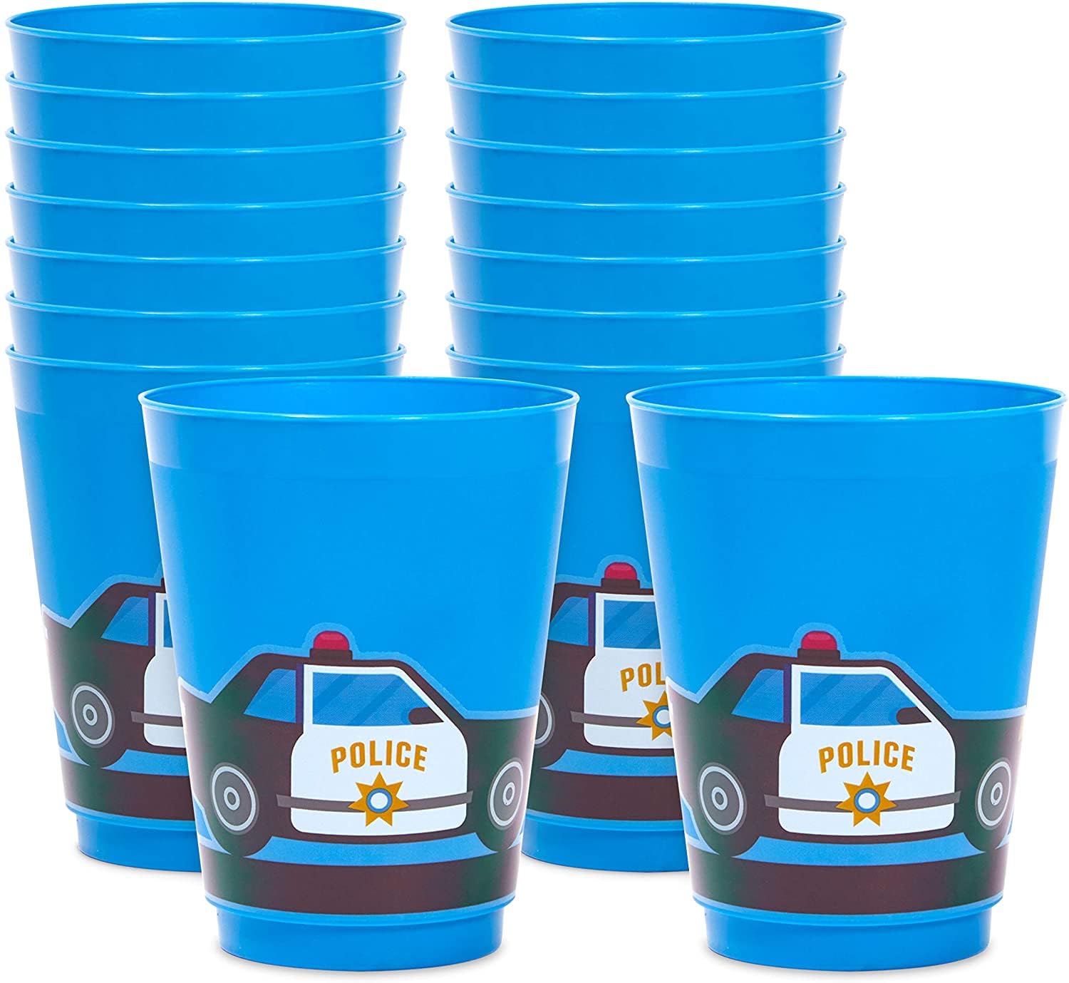 Snapklik.com : BLUE PANDA 16 Pack Plastic Police Cups, Car Party Favors ...