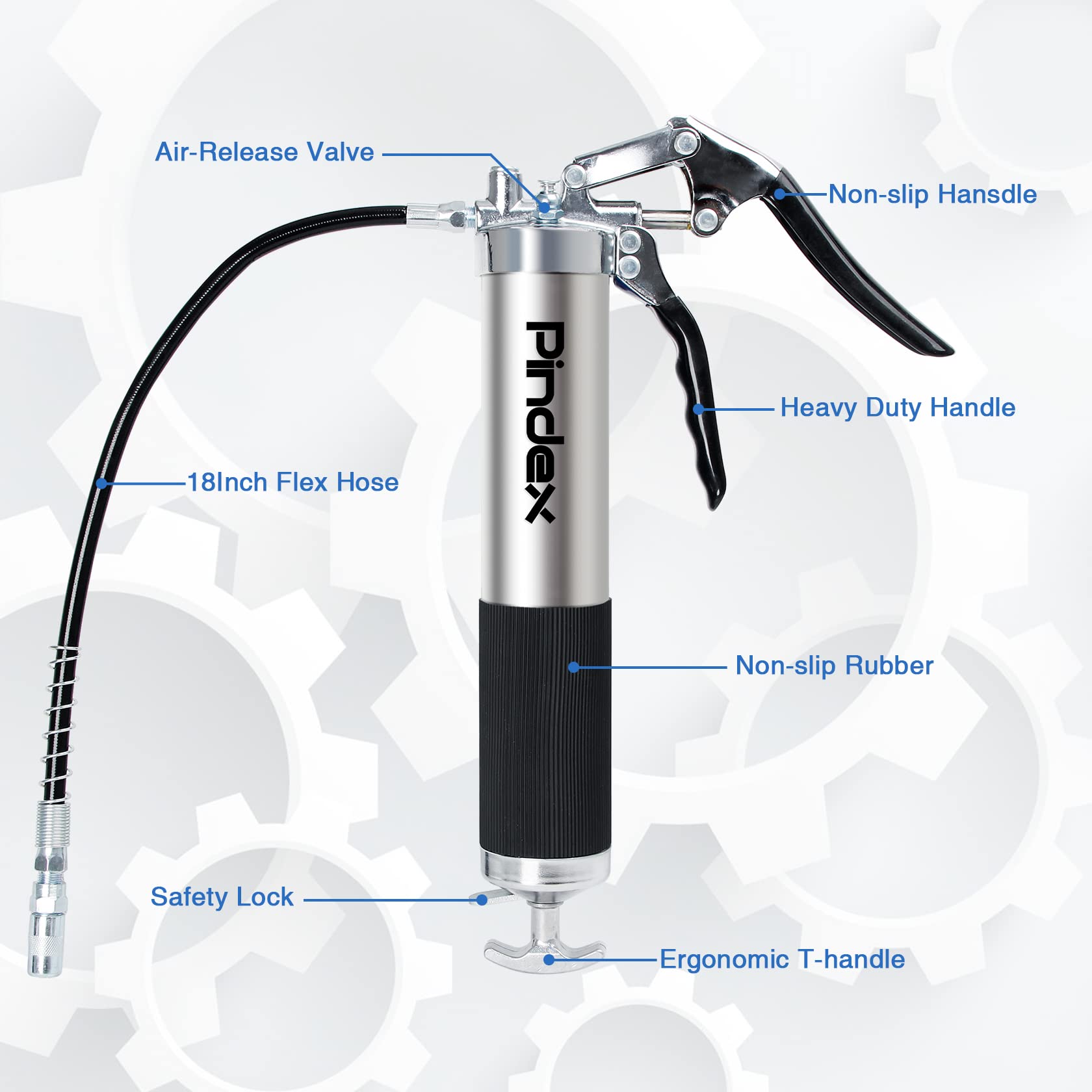 Pindex Pistol Grip Grease Gun Set, Grease Gun Tool for Cartridge 400g ...