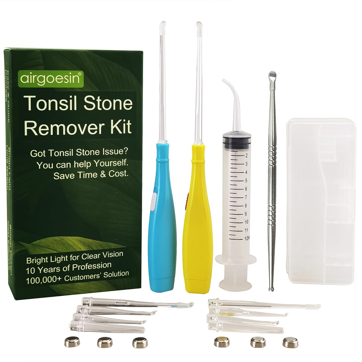 Airgoesin™ Longer Tips 2 Sets Tonsil Stone Remover Kit w/LED Tool ...