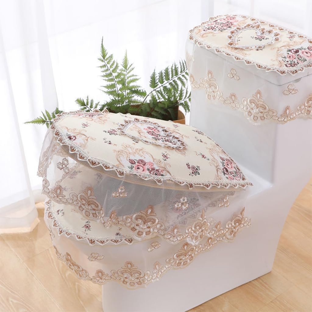 HASTHIP® Toilet Seat Cover Set of 3, Lace Embroidery Bath Accessories ...