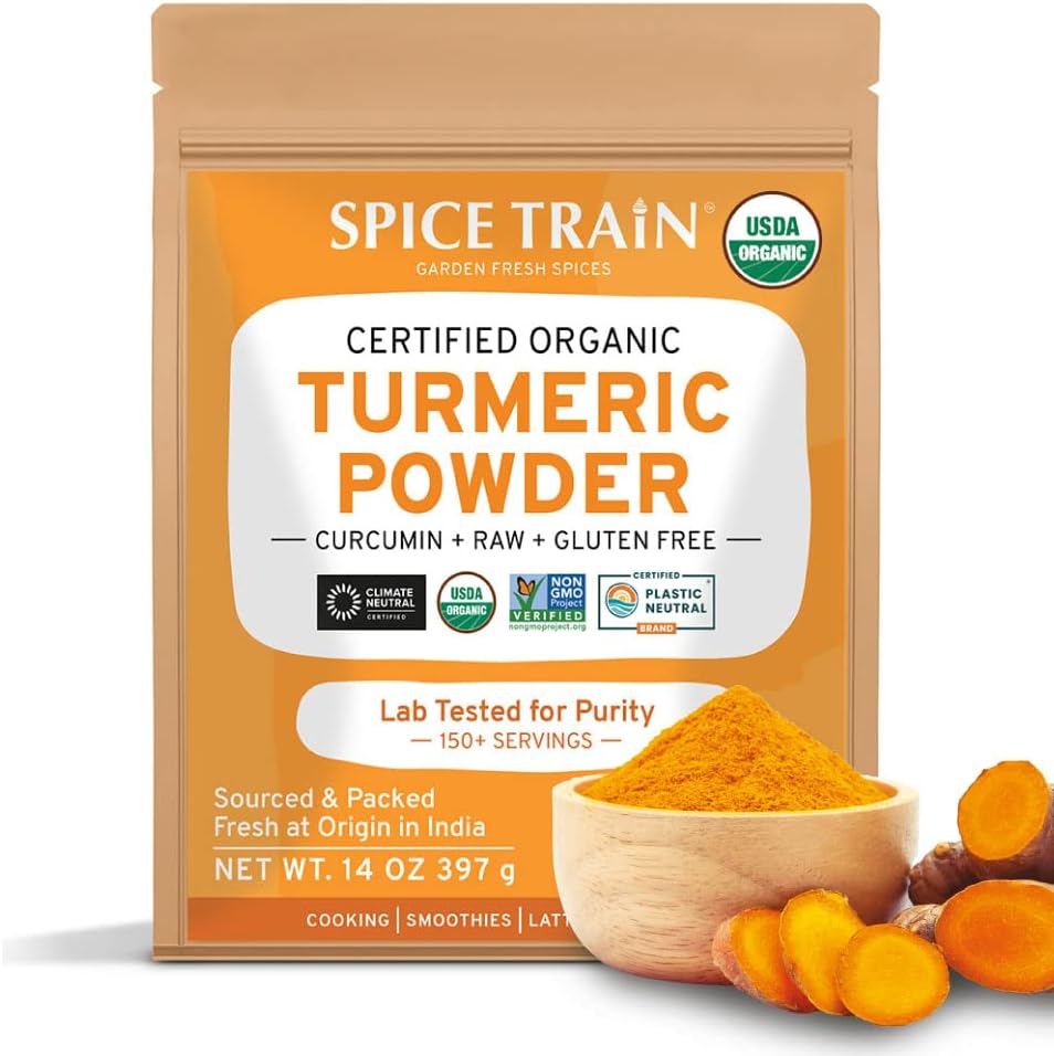 Spice Train, Organic Turmeric Powder (397g/14oz) Raw Turmeric Powdered Organic from India ...