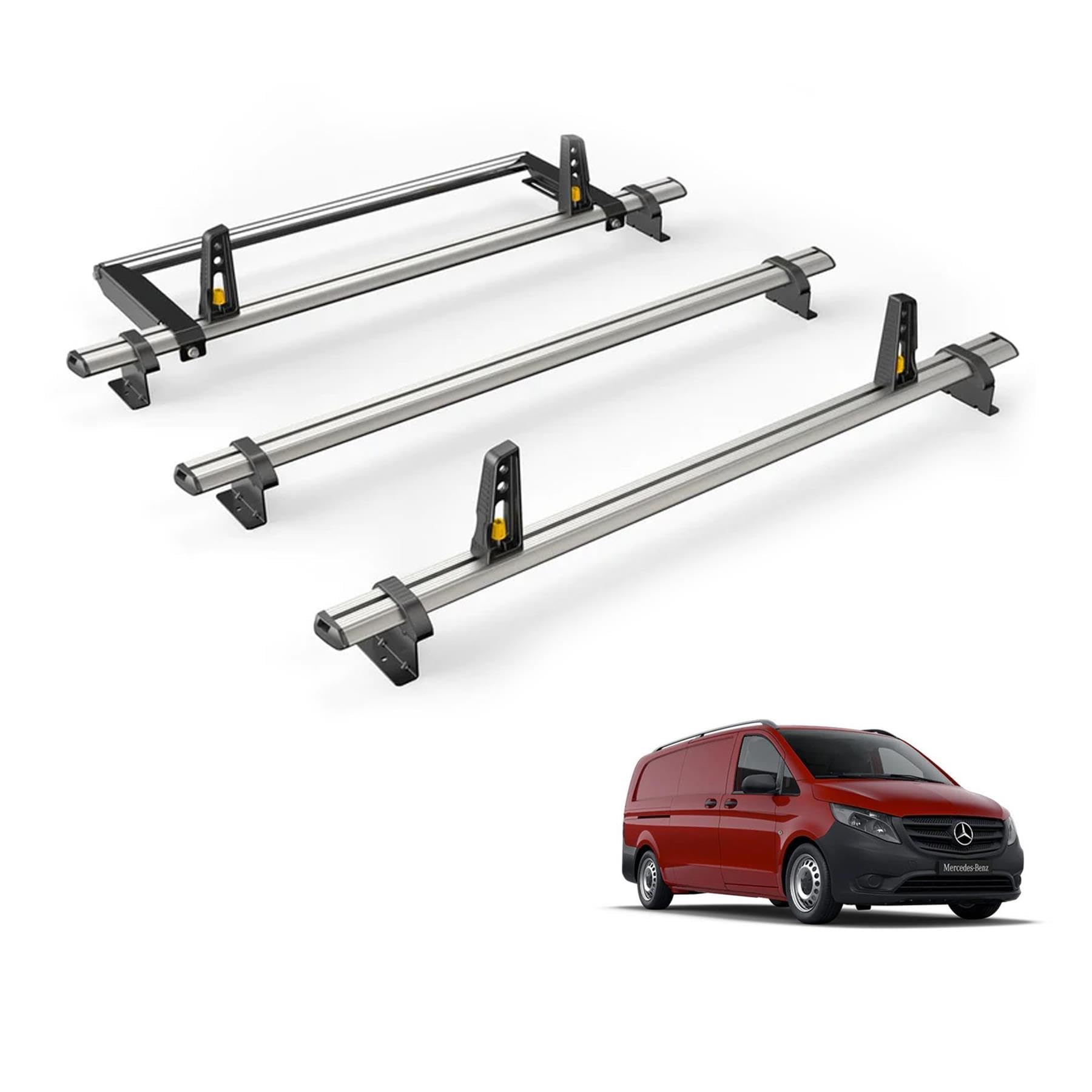 Van Guard Roof Rack for Mercedes Vito (2014+) 3 Roof Bars + Rear Ladder ...