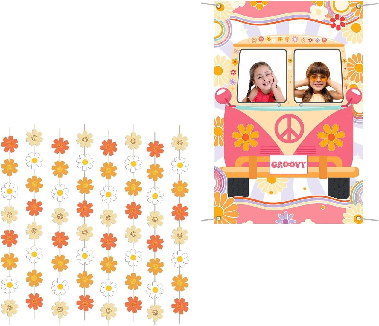 Amazon.com: Daisy Groovy Boho Party Hanging Banners,Hippie Groovy Bus ...
