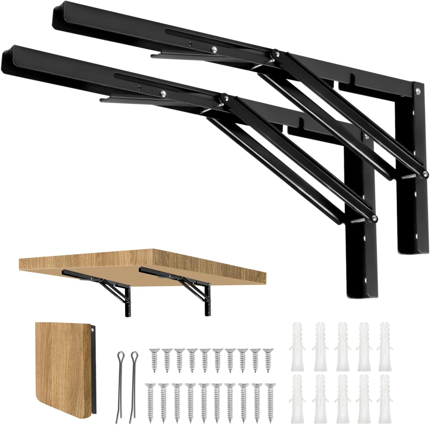 Amazon.com: 2 Pcs Folding Shelf Brackets 12 inch Black Heavy Duty Metal ...