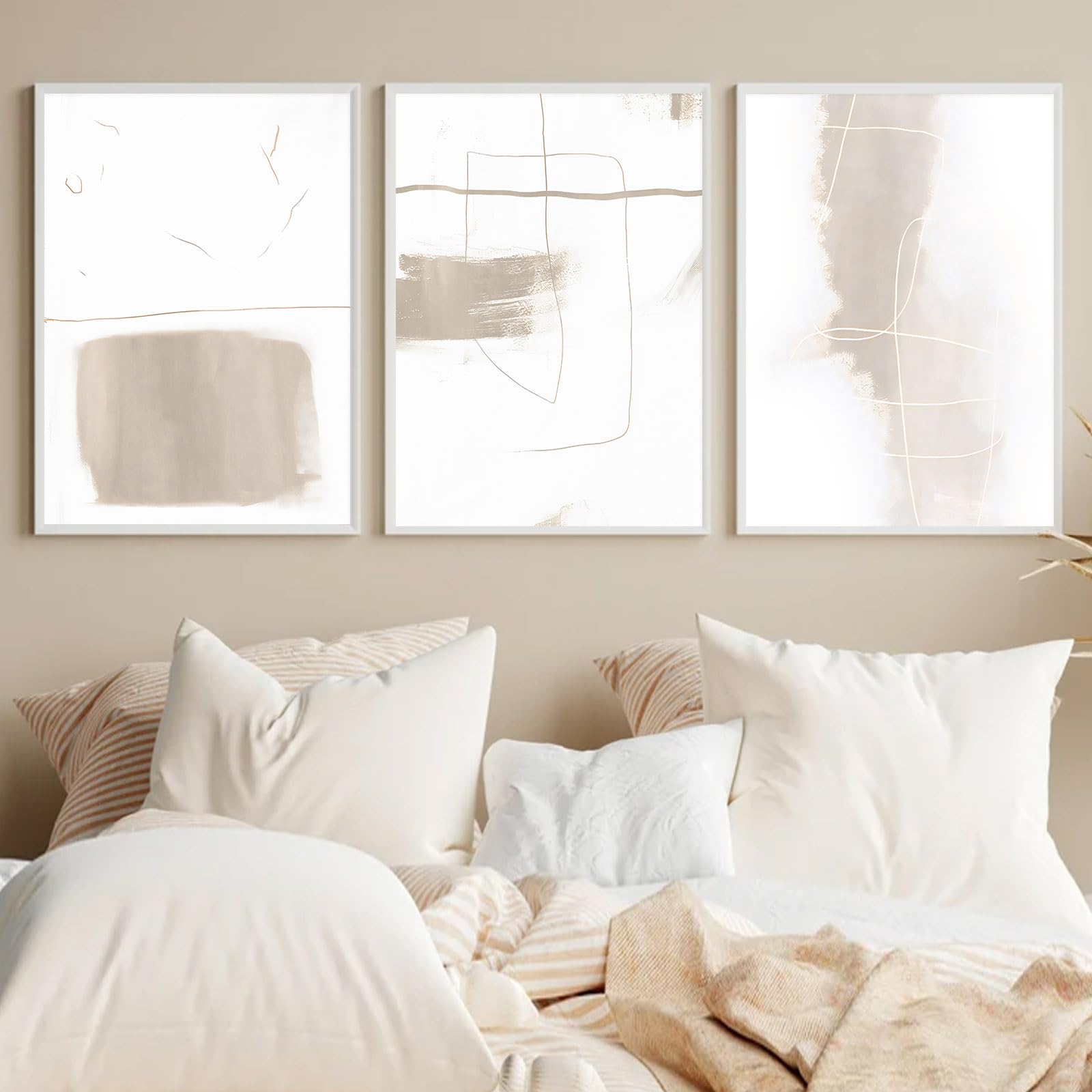 Amazon.com: Abstract Beige Canvas Wall Art Beige Boho Art Minimalist ...