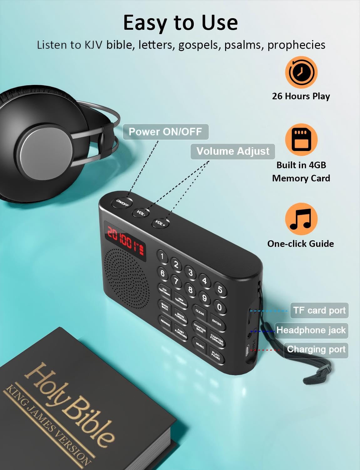 Snapklik.com : iGuerburn KJV Audio Bible Player For Seniors, Electronic ...