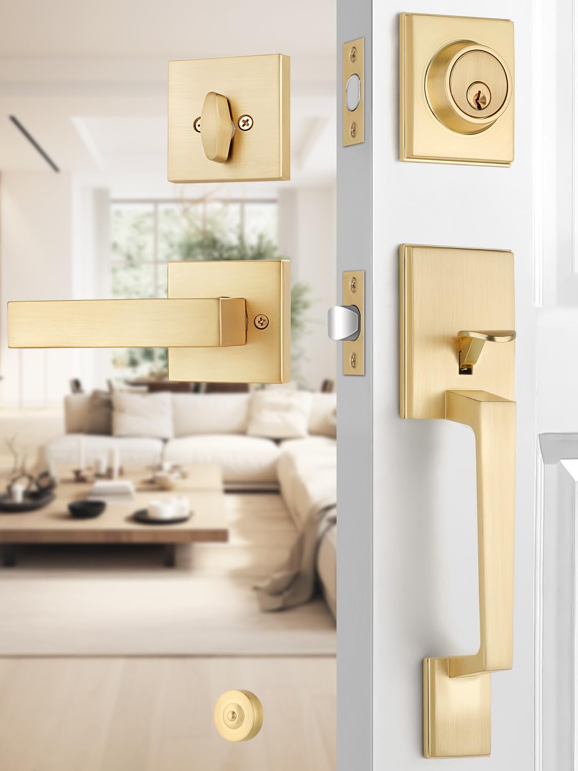 EHOMEWARE Gold Entry Door Handleset - Single Cylinder Handleset with ...