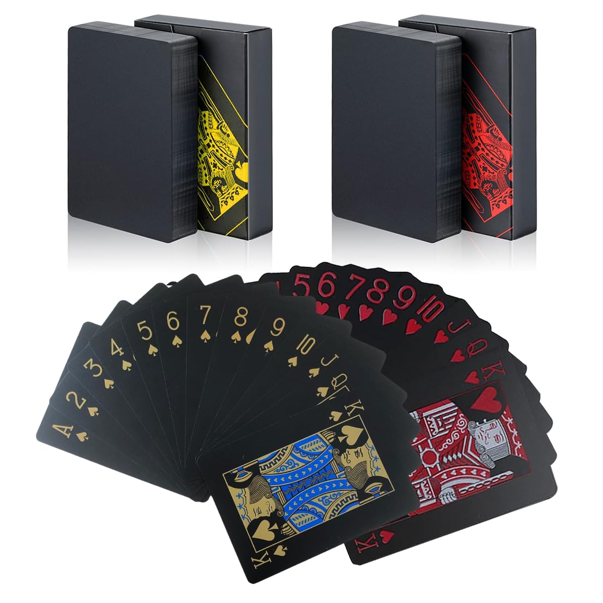 2 Packs Black Playing Cards - Waterproof Poker Deck, 52 Card and 2 ...