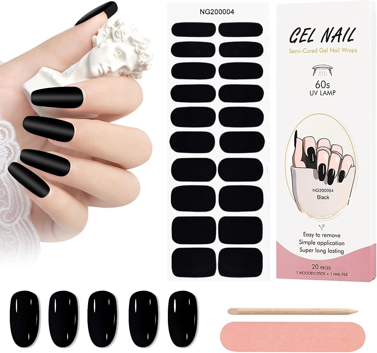 Amazon.com : UIIOPJIOM 20PCS Semi Cured Gel Nail Strips , Gel Nail ...