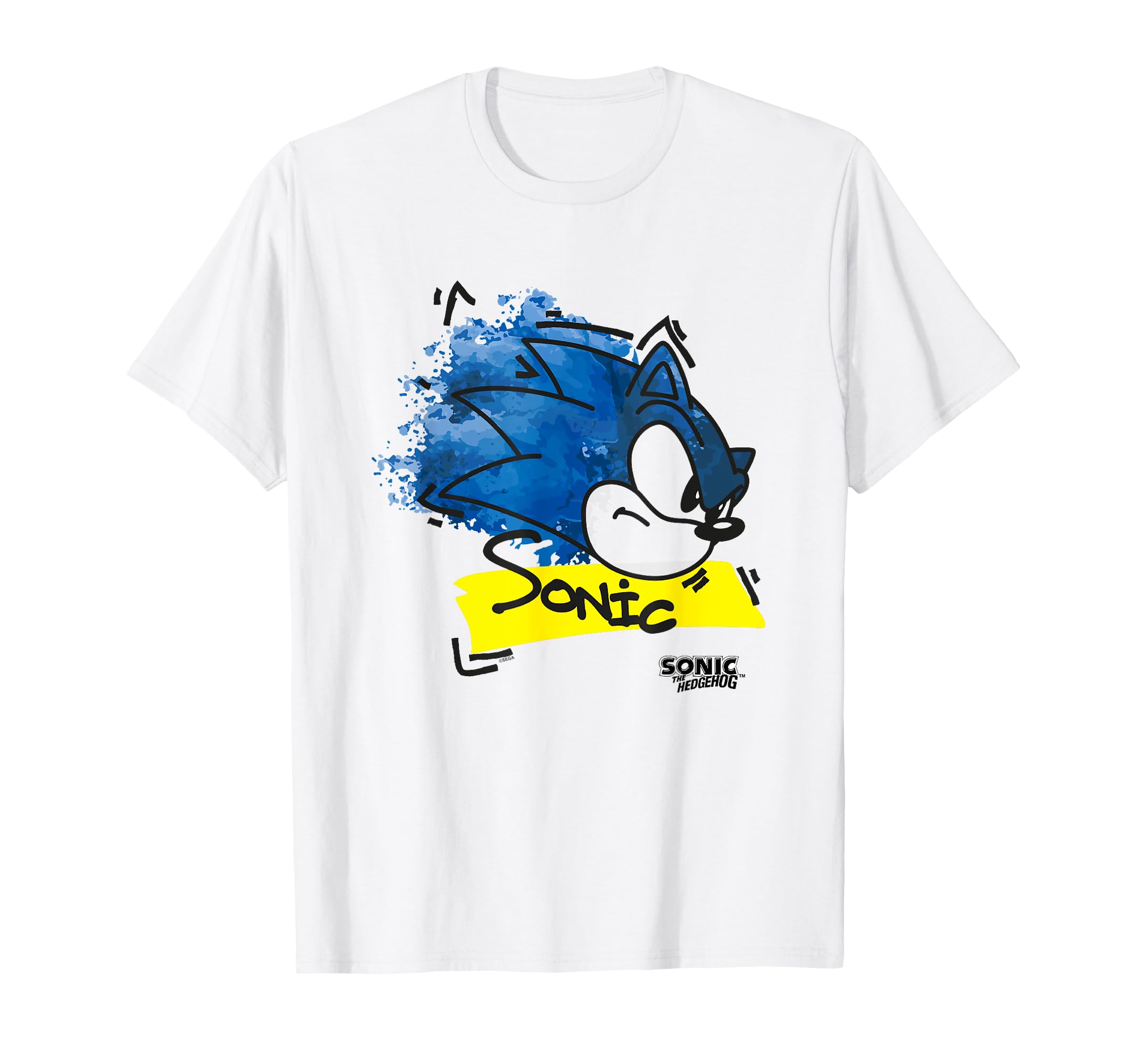 Amazon.com: Sonic The Hedgehog Distressed Watercolor Face Outline T ...