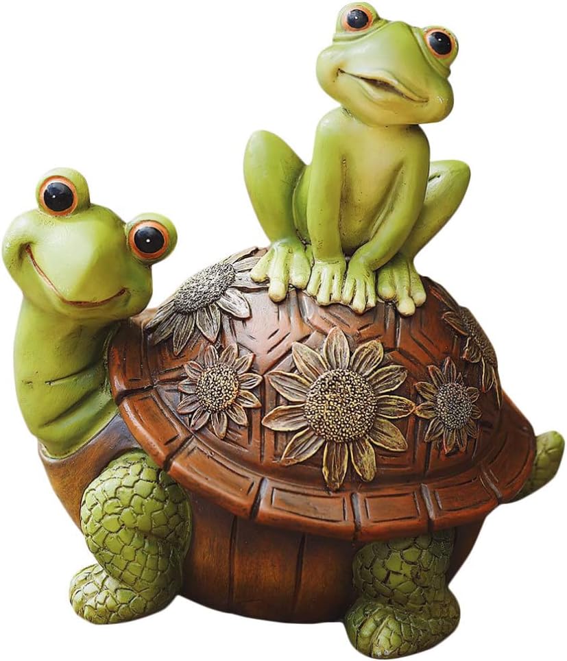 Amazon.com : GANAZONO Garden Statues Resin Frog Sitting On Turtle ...