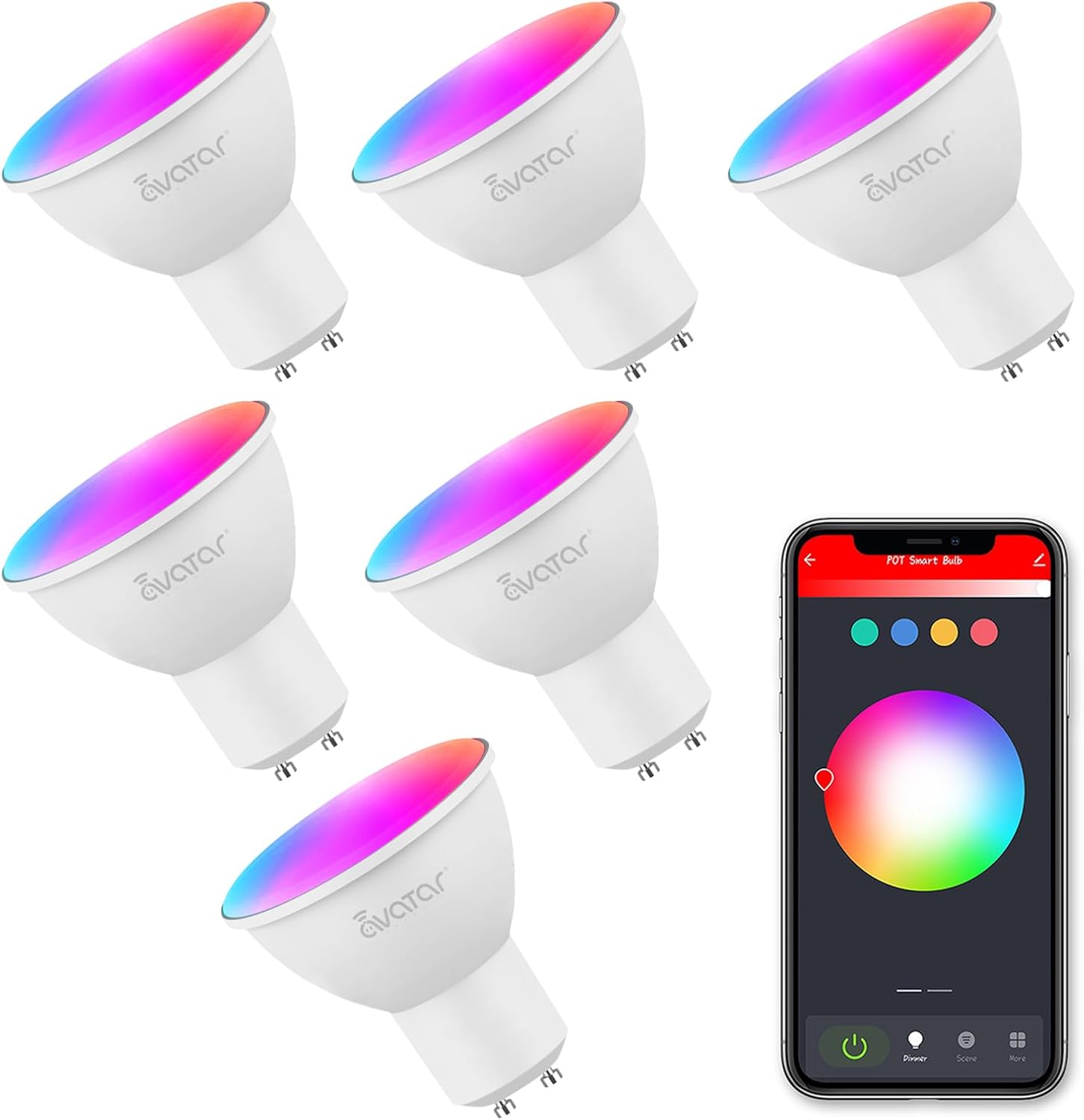Avatar Controls 6 Pack GU10 WiFi Smart Bulbs, Alexa PAR16 LED Recessed ...
