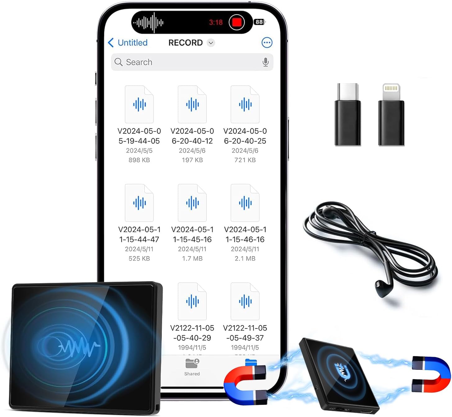 Amazon.com: 128GB(9000 Hour) 2-Sides Magnetic Voice Recorder, Recording ...