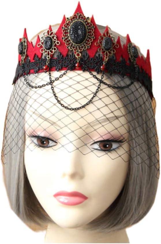Halloween Gothic Crown Vampire Queen Hair Band Lace Headband Mesh Maks ...