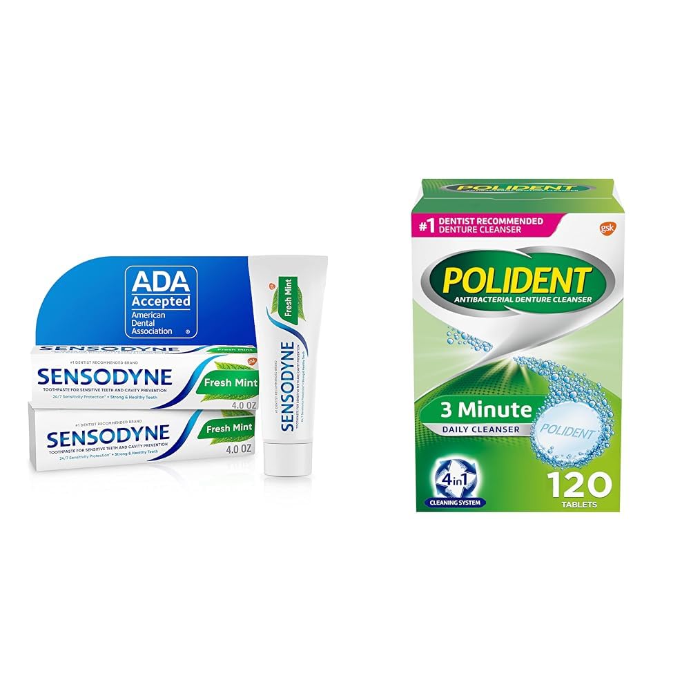 Amazon.com : Sensodyne Toothpaste & Polident Denture Cleanser Tablets ...