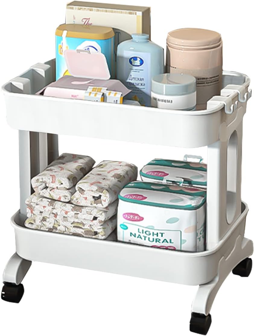 Amazon.com: SunnyPoint Minimalist Style Utility Rolling Shelf Cart (WHT ...