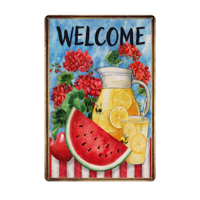 Amazon.com: Signs Wall Decor Welcome Summer Watermelon Lemon Juice Full ...