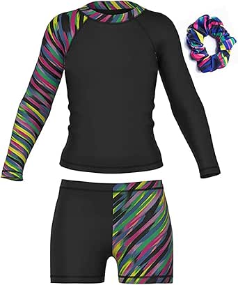 Amazon.com: Girls Rash Guard 2-Piece Swimsuit Set - Long Sleeve ...