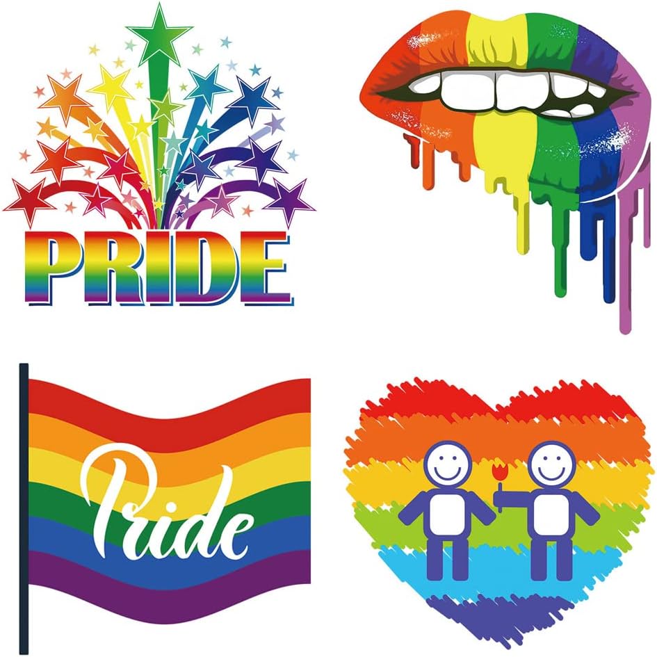 Amazon.com: 4 Packs Pride Day Iron on Transfer Patches Rainbow Lips ...