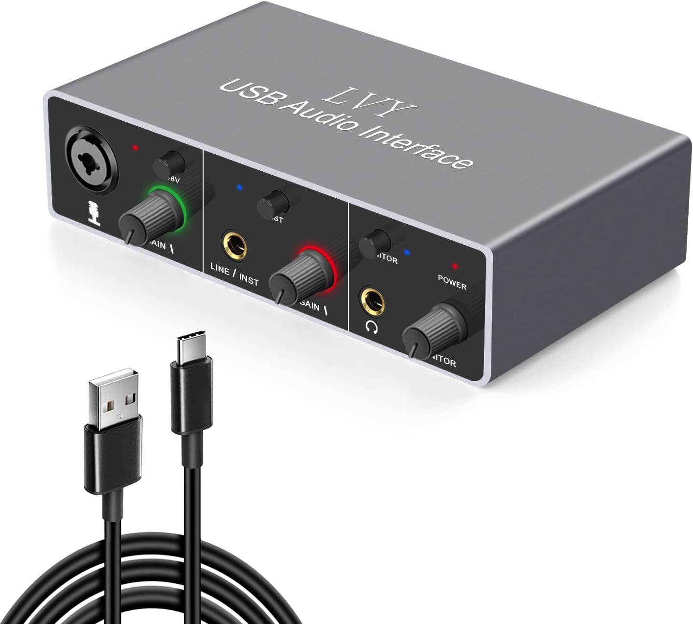 Amazon.com: USB Audio Interface Solo with 48V Phantom Power 24Bit ...
