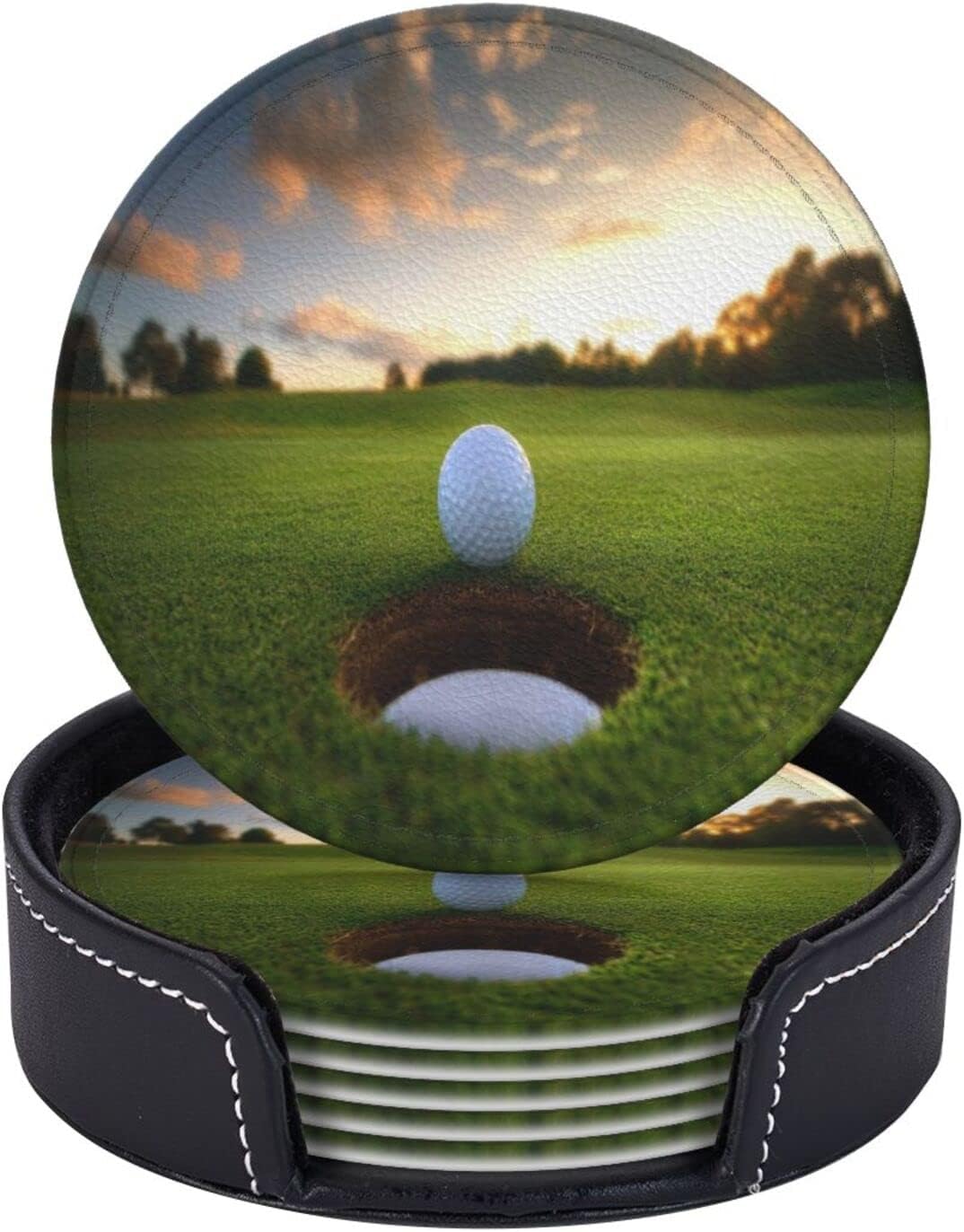 Amazon.com: Coasters for Drinks,Round PU Leather Coaster with Holder,6 ...