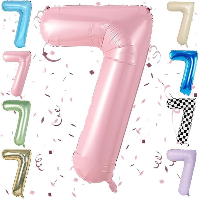 Amazon.com: Pink 40 Inch Number 7 Balloon,Large Self Inflating Pastel ...