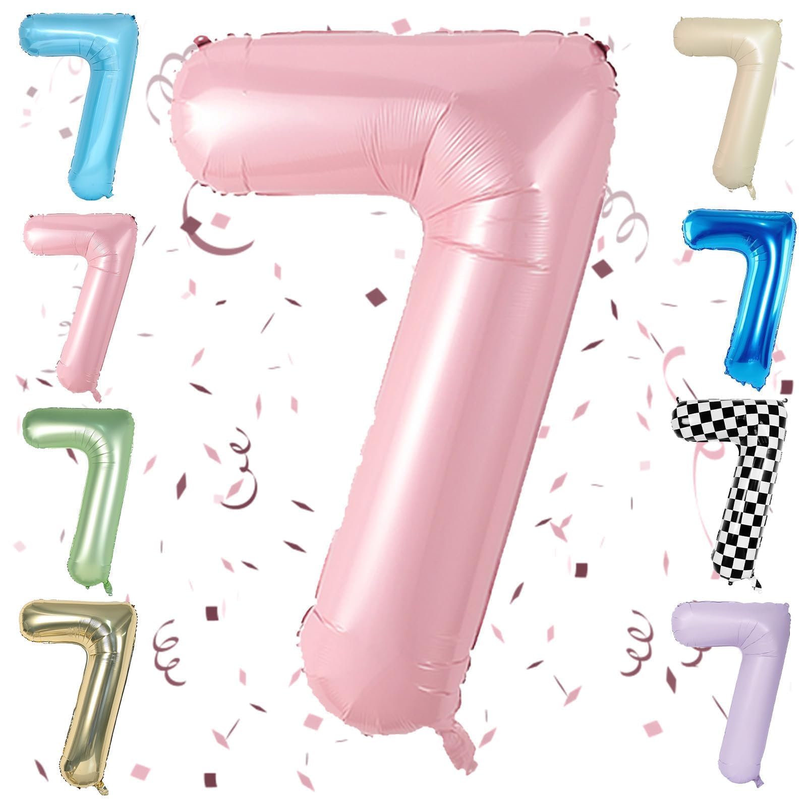 Amazon.com: Pink 40 Inch Number 7 Balloon,Large Self Inflating Pastel ...