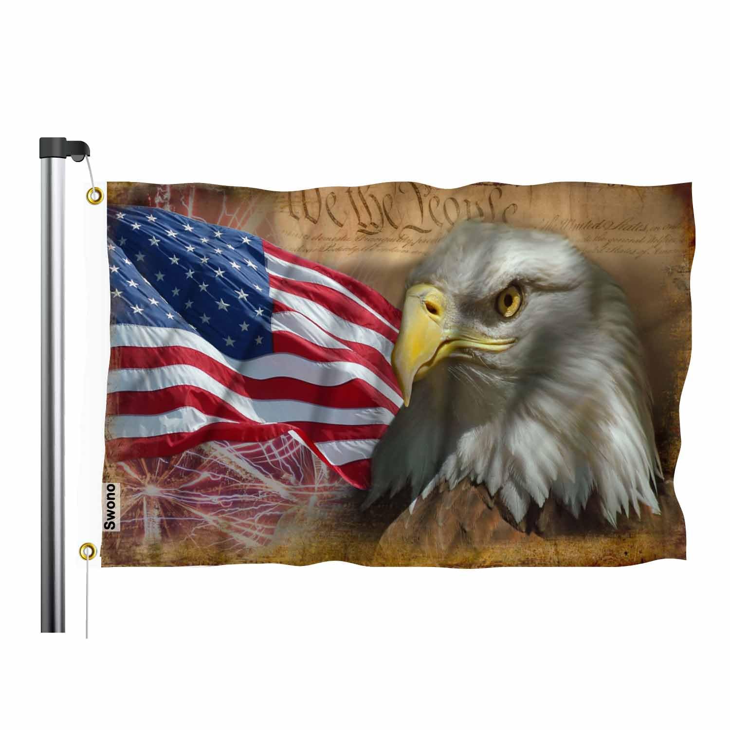 Standard Us Flag With Eagles Portrait North American Bald Eagle
