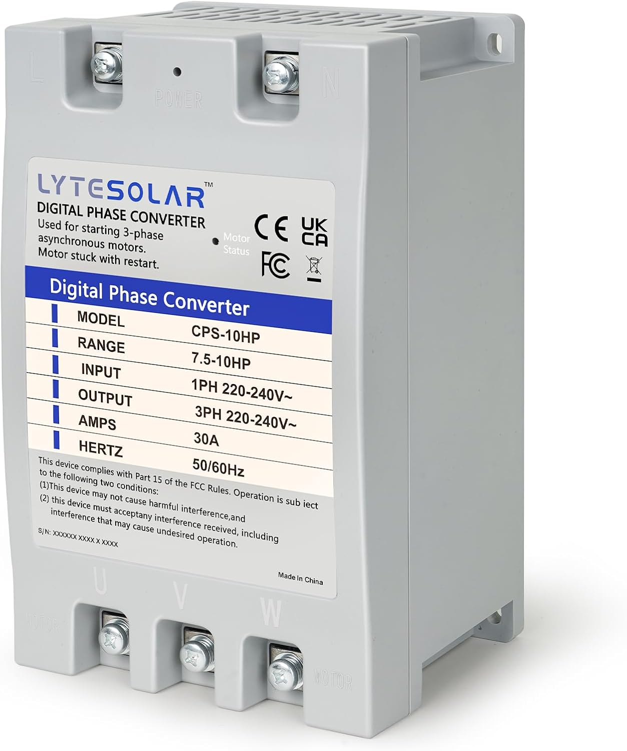 Amazon.com : Single Phase to 3 Phase Converter, LyteSolar 10HP Digital ...