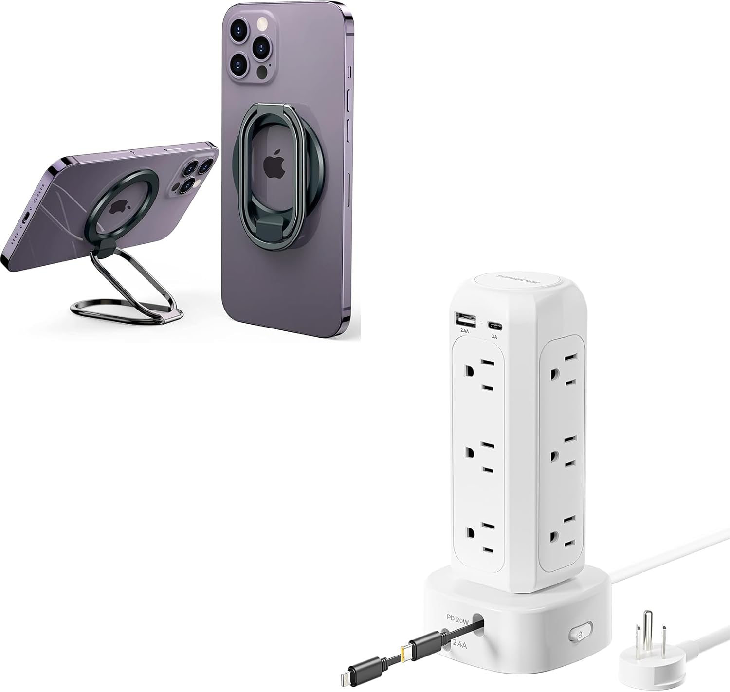 Amazon.com: SUPERONE MagSafe Ring Holder + Power Strip Tower with ...