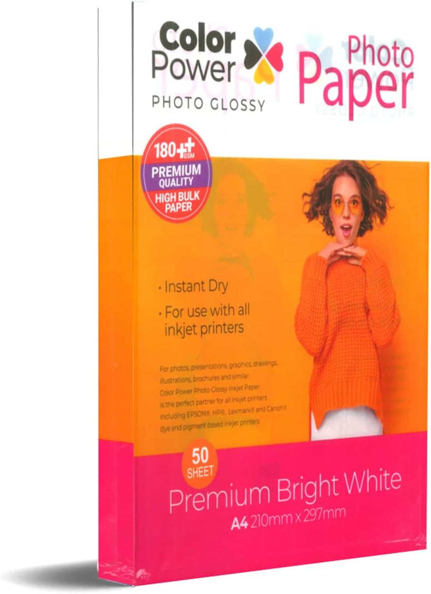COLORPOWER 180 GSM A4 GLOSSY PHOTO PAPER - COMPATIBLE WITH ALL INKJET ...