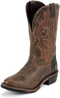Amazon.com | Justin Men's Hybred Cochise Waterproof Western Work Boot Soft Toe Brown 14 D(M) US ...