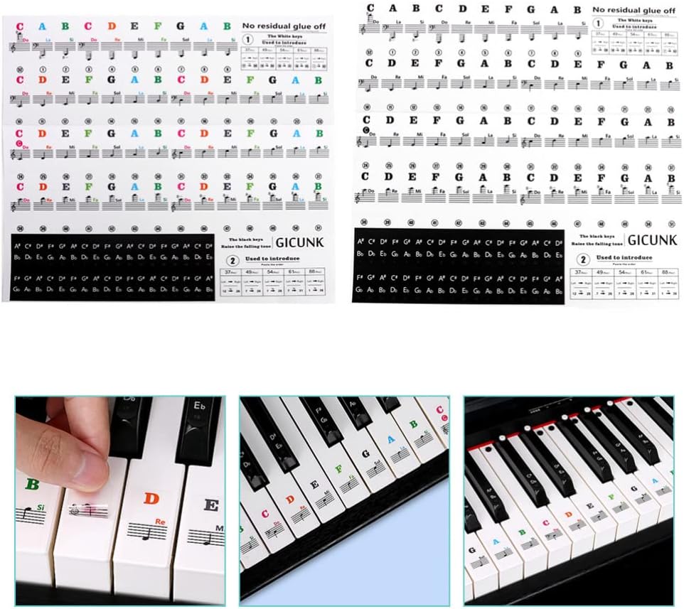 Buy ERINGOGO 2 Sheets of Piano Practice Sticker Piano Key Sticker Piano ...