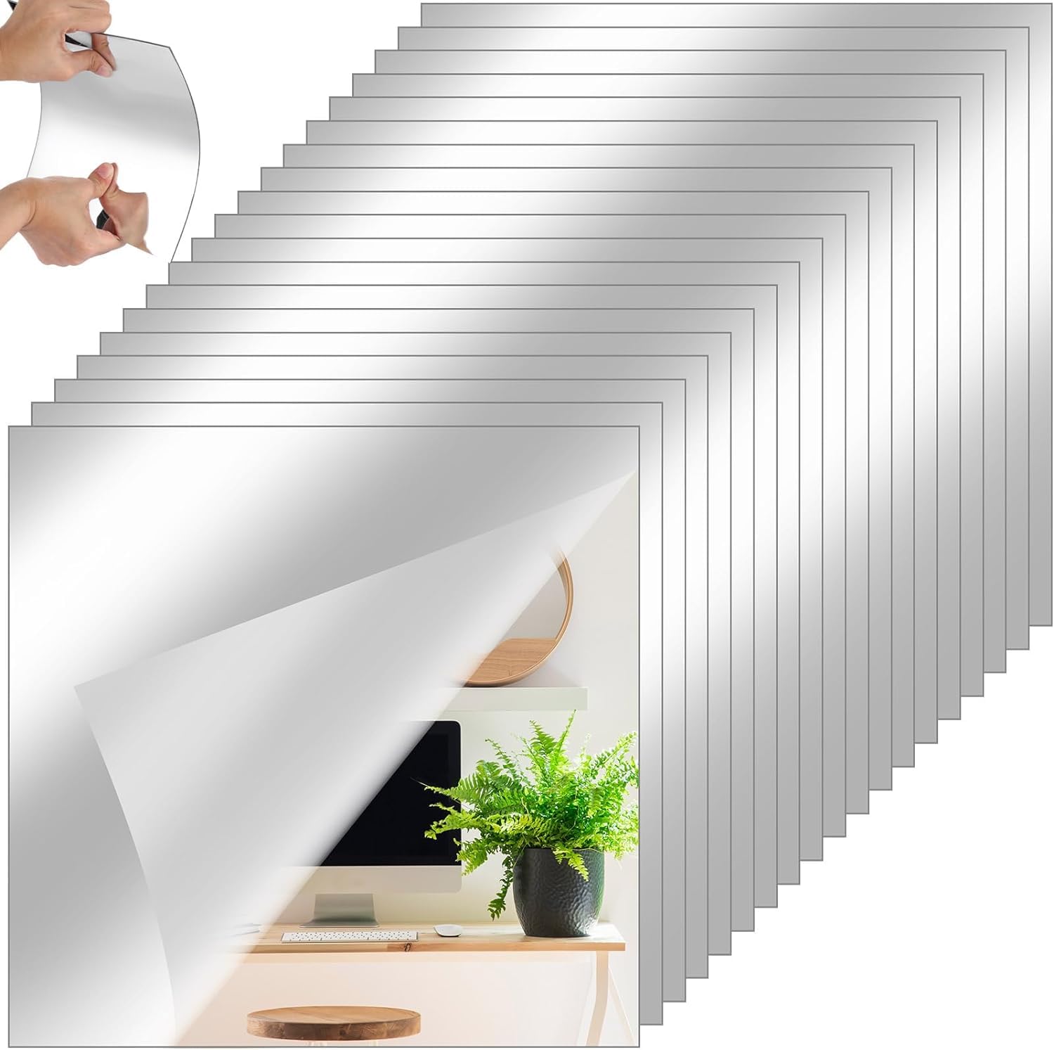 U HOOME Self Adhesive Acrylic Mirror,20PCS 8X8inch Flexible Mirror ...