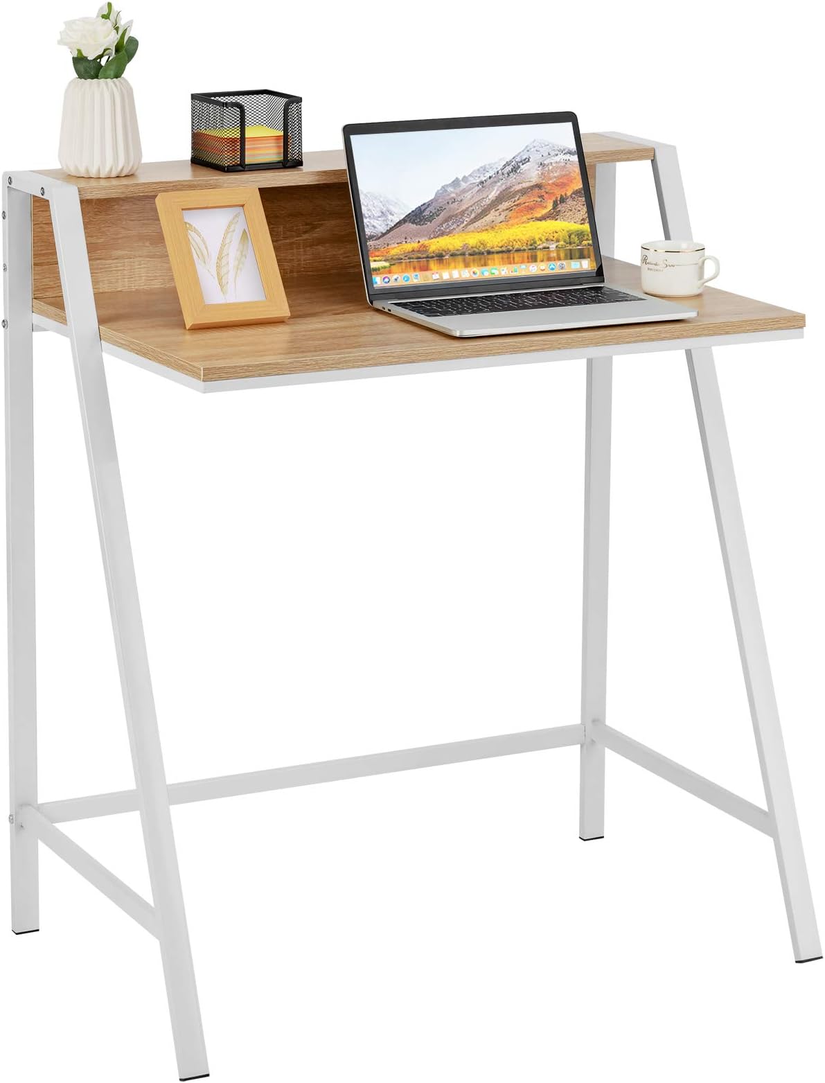 Amazon.com: Pshelfy Computer Desk, 2-Tier Ladder Home Office Desk with ...