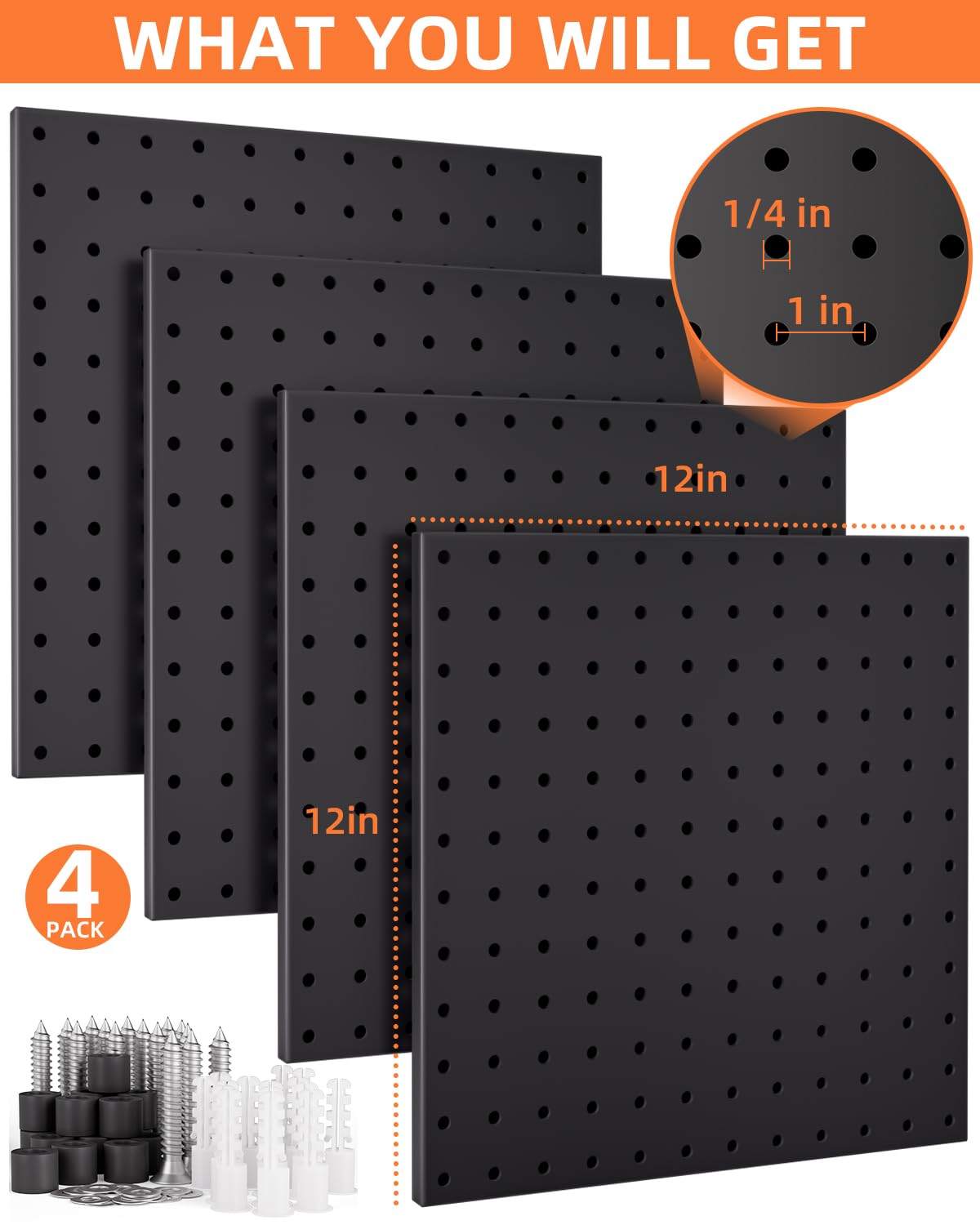 Snapklik.com : INCLY 4 Pack 12"x12" Black Metal Pegboard Panels, Heavy ...